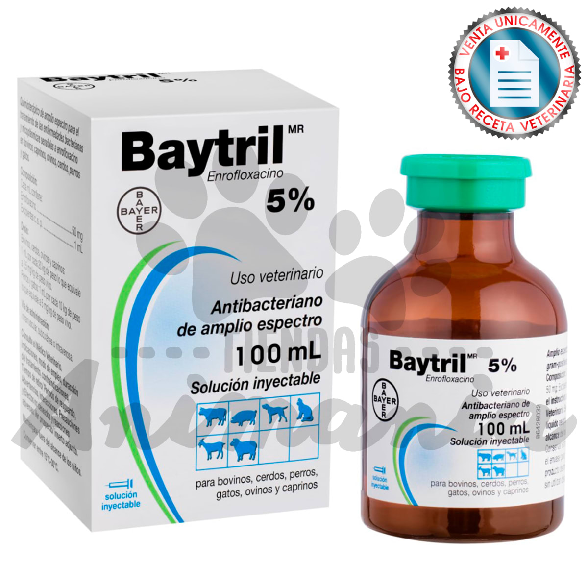 BAYTRIL 5% ANTIBACTERIANO EN SOLUCIÓN INYECTABLE 100 ML | Animania