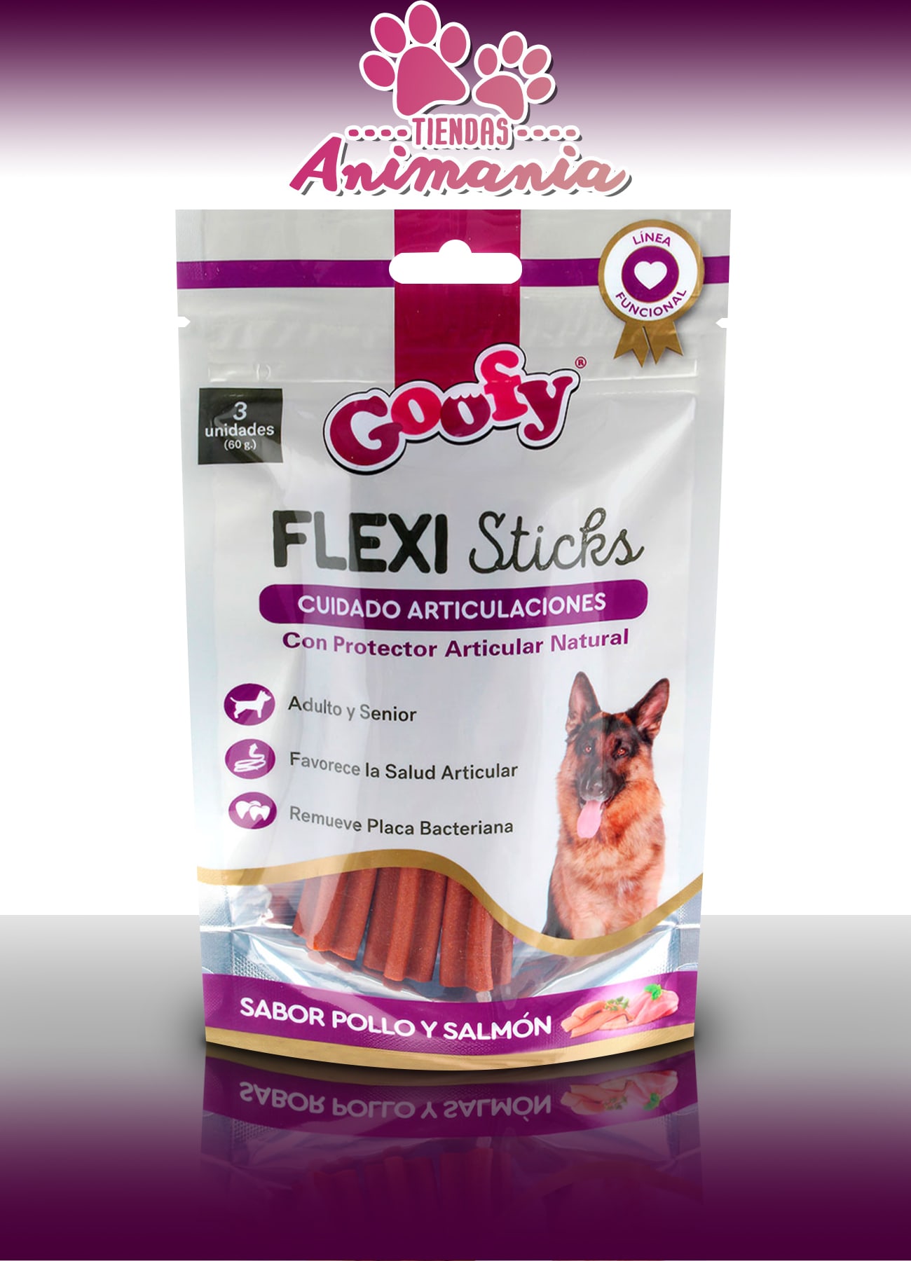 GOOFY SNACKS FLEXI STICKS CUIDADO ARTICULACIONES 3 UNDS 60 GR | Animania