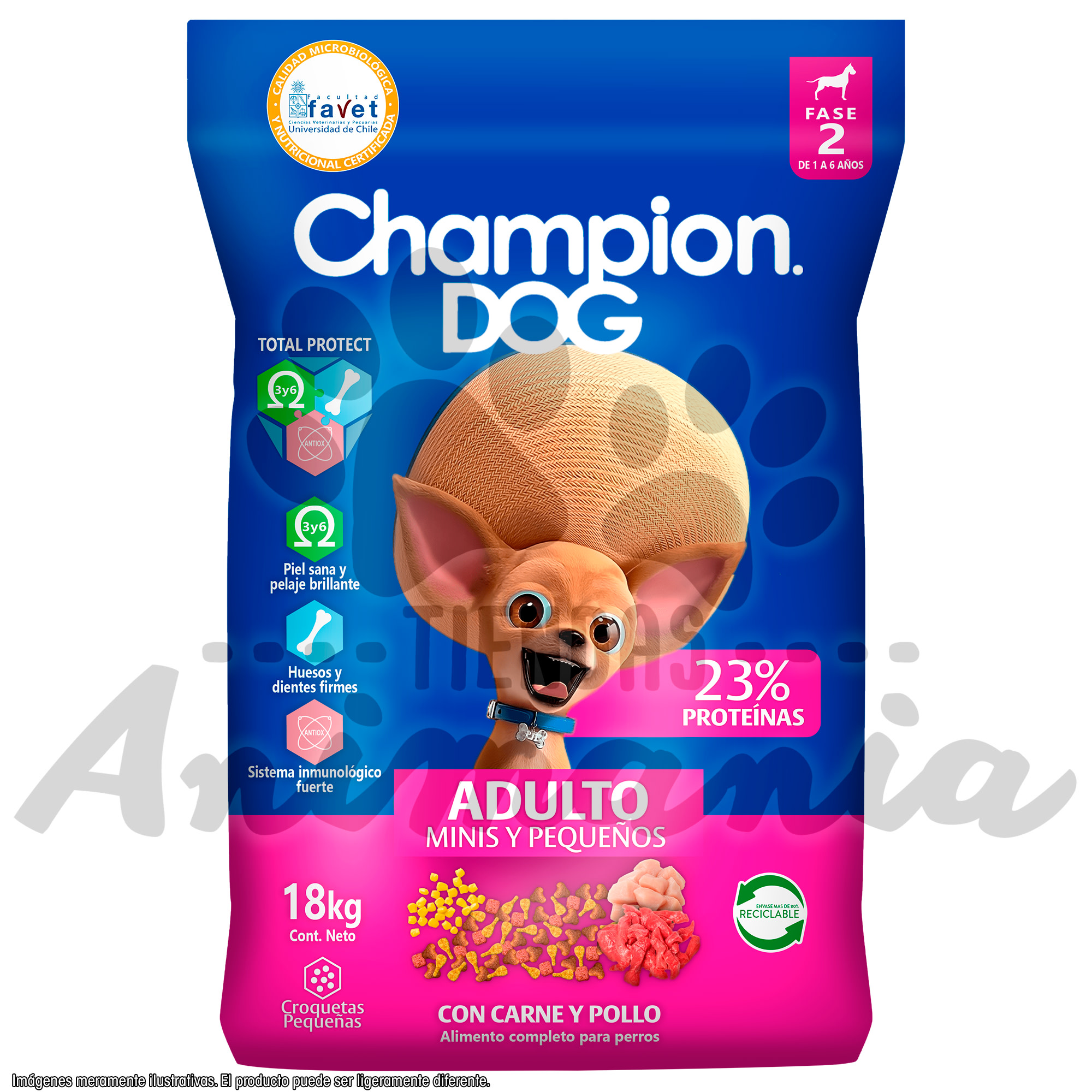 CHAMPION DOG ADULTO RAZAS PEQUEÑAS CARNE Y POLLO 18 KG | Animania