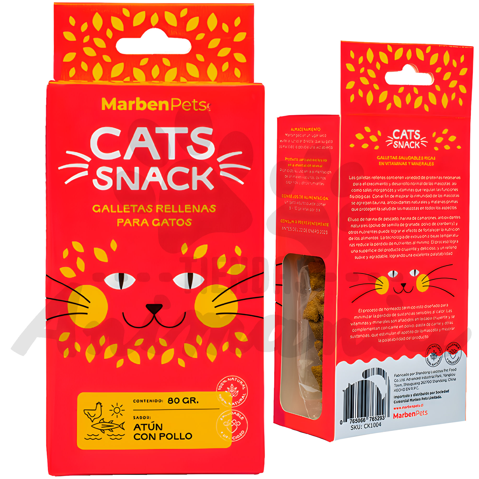 MARBEN PETS CATS SNACK GALLETAS RELLENAS ATUN CON POLLO 80 GR | Animania