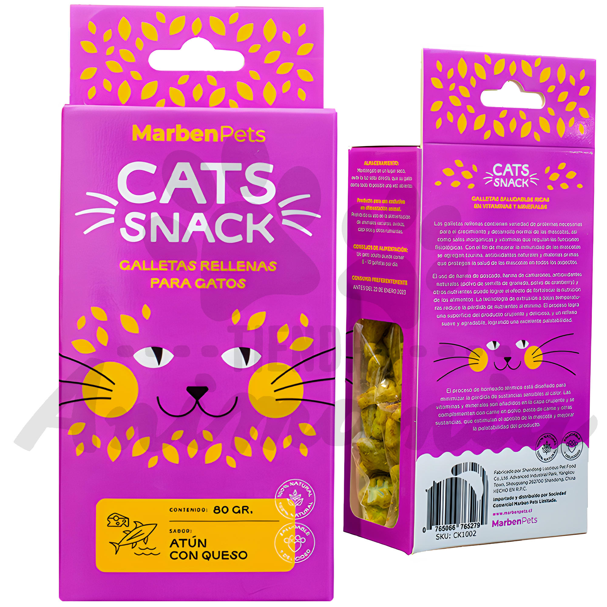 MARBEN PETS CATS SNACK GALLETAS RELLENAS ATUN CON QUESO 80 GR | Animania
