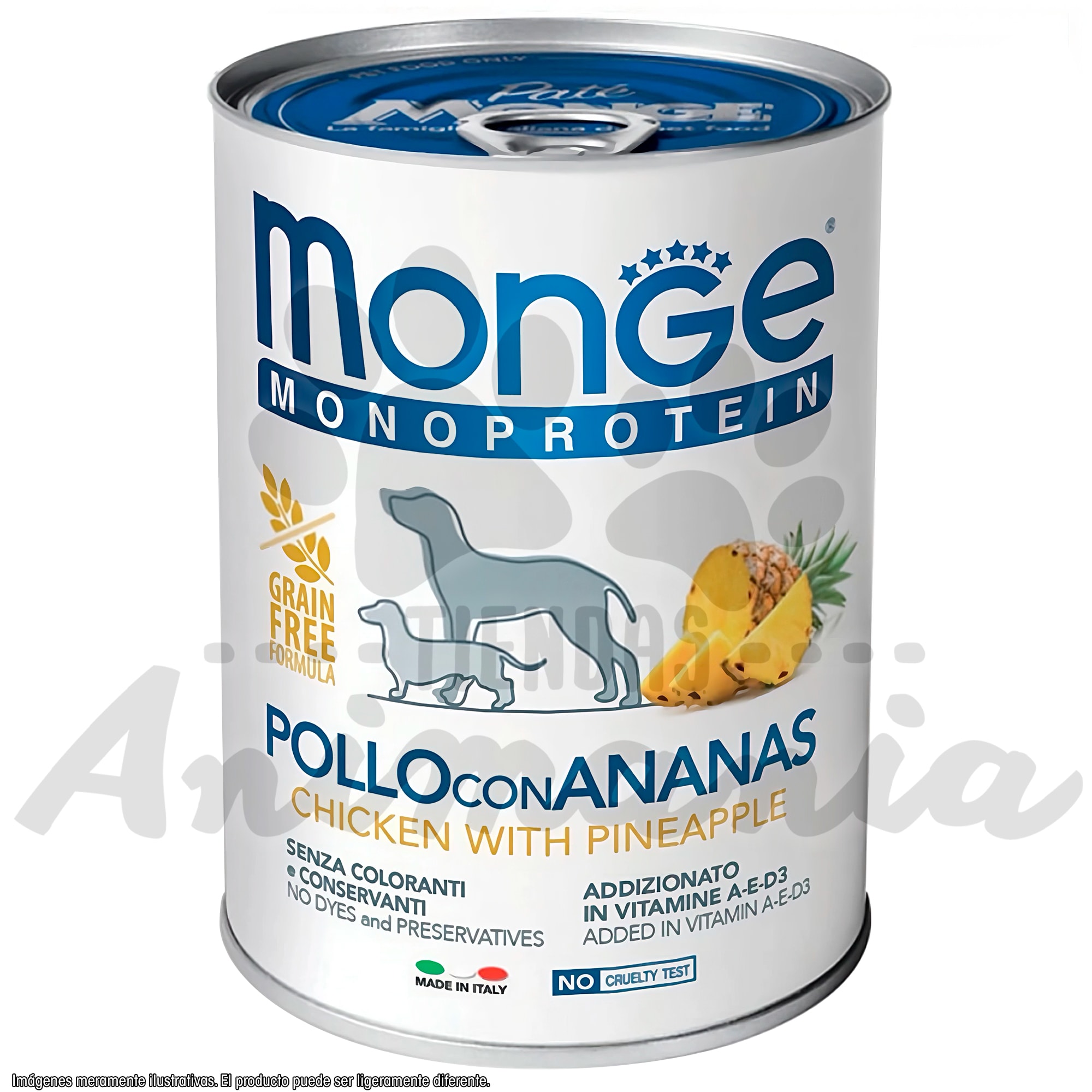 MONGE PERRO LATA MONOPROTEICA GRAIN FREE POLLO CON PIÑA 400 GR | Animania