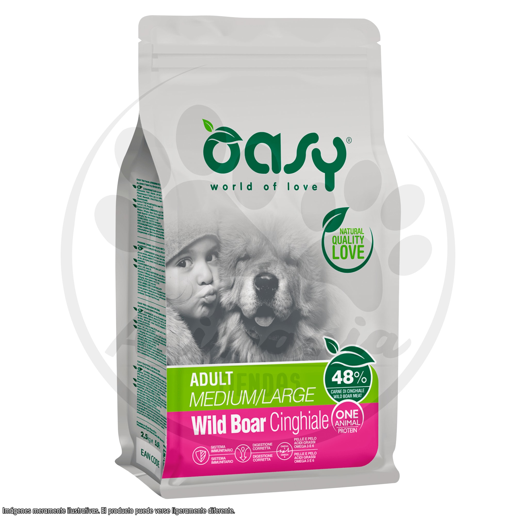 OASY ONE ANIMAL PROTEIN ADULT MEDIUM/LARGE WILD BOAR 12 KG | Animania