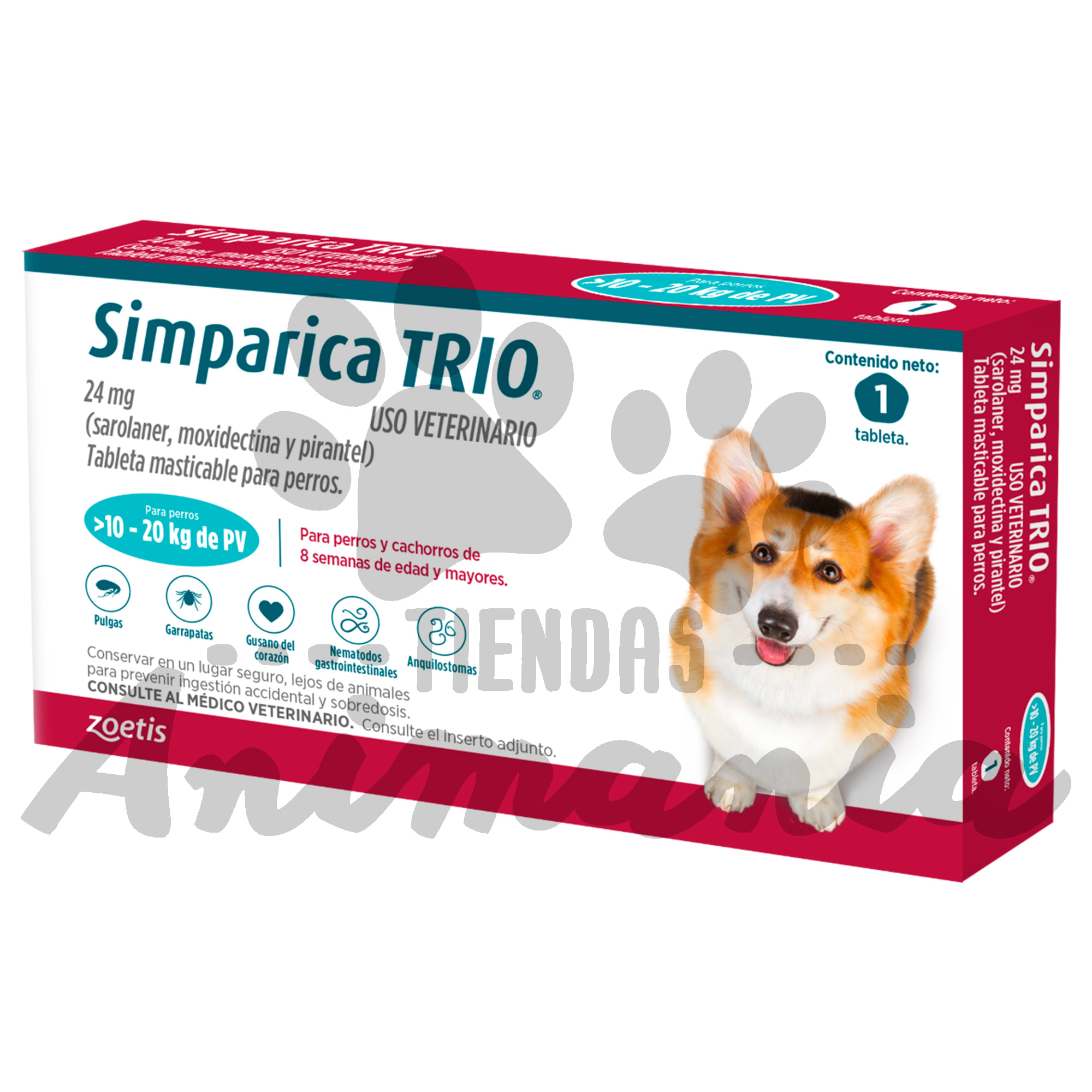 SIMPARICA TRIO 40 MG 1 TABLETA 10 - 20 KG | Animania