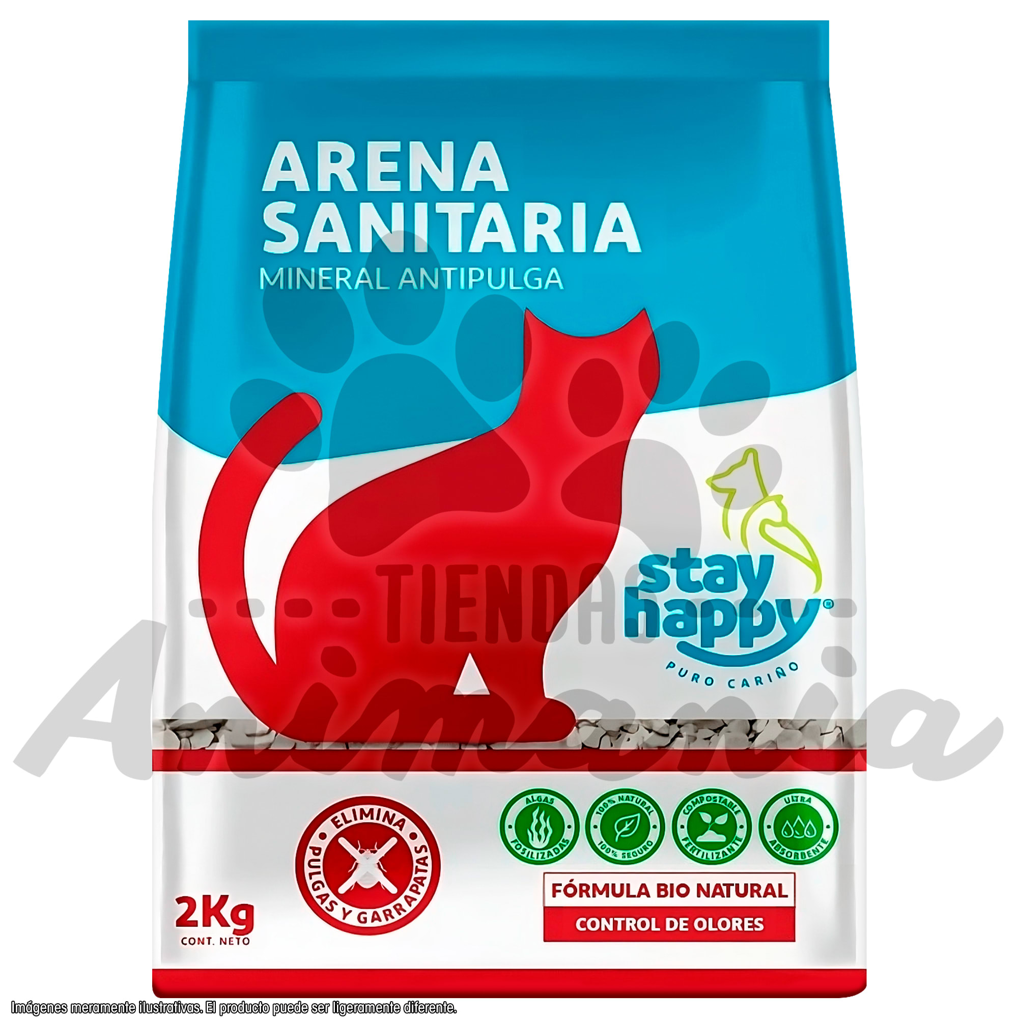 STAY HAPPY ARENA SANITARIA MINERAL ANTIPULGAS 2 KG | Animania