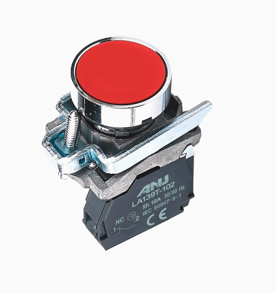 Pulsador Metálico Rojo 22mm (1NC) LAY5-BA42 | Parada Industrial | G-ELED
