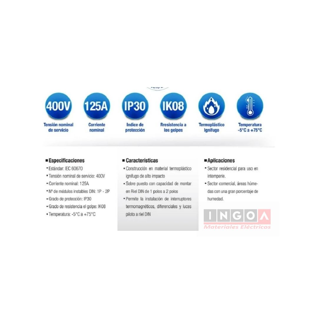 Tablero Plastico 2 Mod. Sobrep. Calota - Lexo | INGOA Materiales Eléctricos