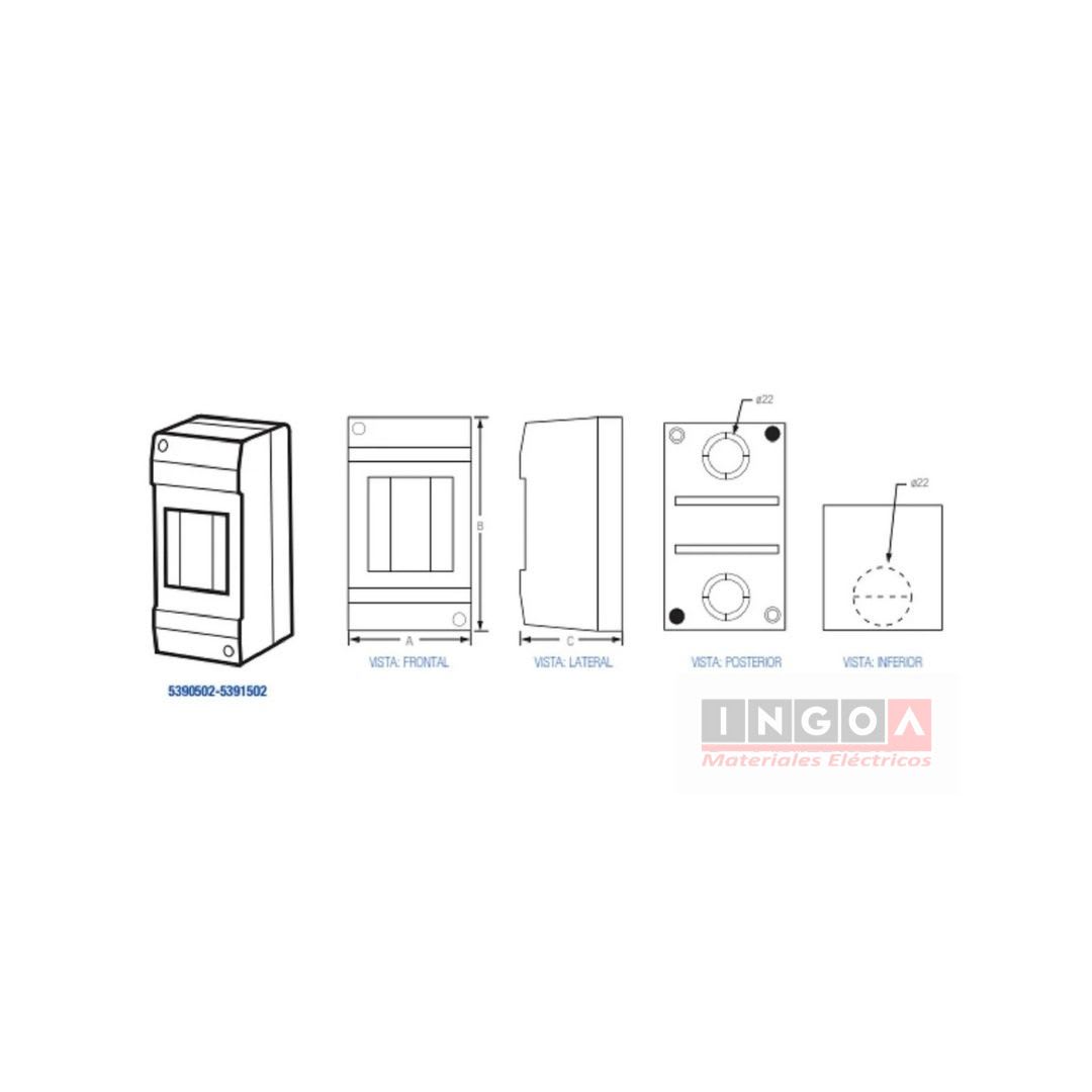 Tablero Plastico 2 Mod. Sobrep. Calota - Lexo | INGOA Materiales Eléctricos