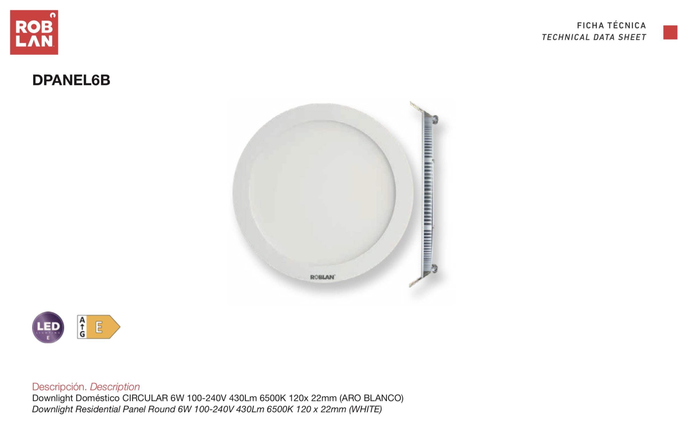 DISCO LED ROBLAN 6W EMBUTIDO REDONDO 6500K | Nuevo URNAV