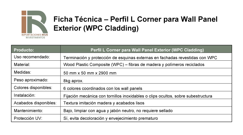 Wall Panel PERFIL L CORNER 50X50X2900mm - TEAK | Importaciones Reus Chillan