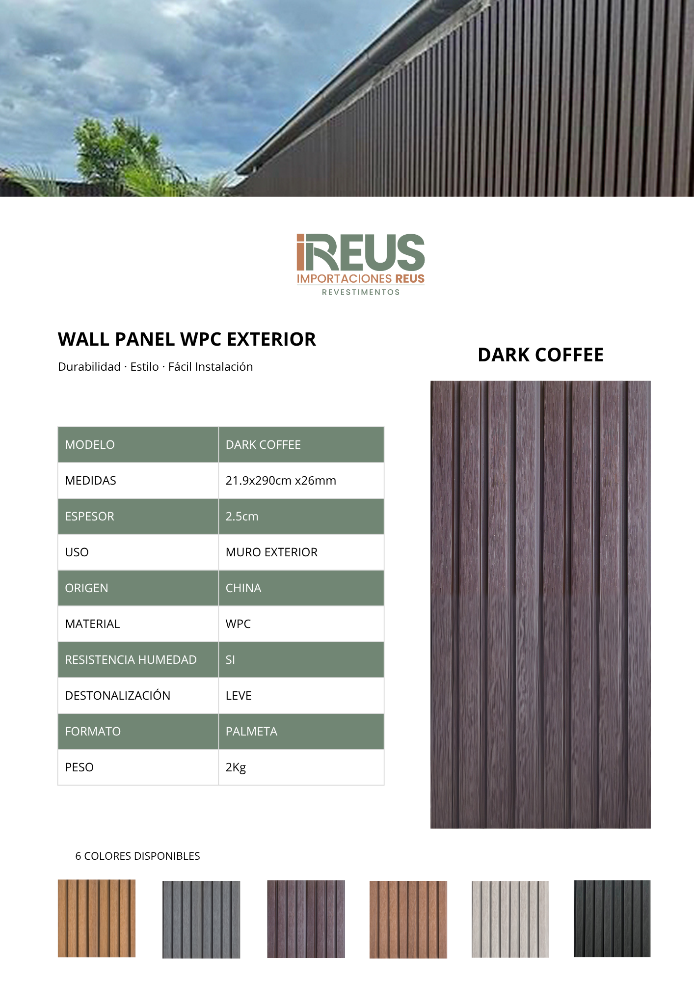Wall Panel Exterior Cladding WPC 21.9x290cm x26mm - DARK COFFEE ...
