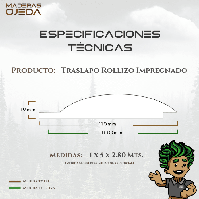 TRASLAPO ROLLIZO IMPREGNADO (IPV) 1x5x2.80 | Maderas Ojeda