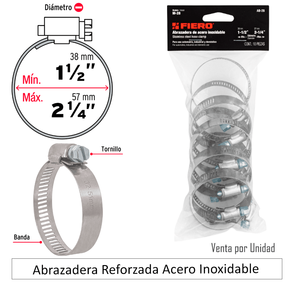 Abrazadera Reforzada Acero Inox | Ferretería San Carlos