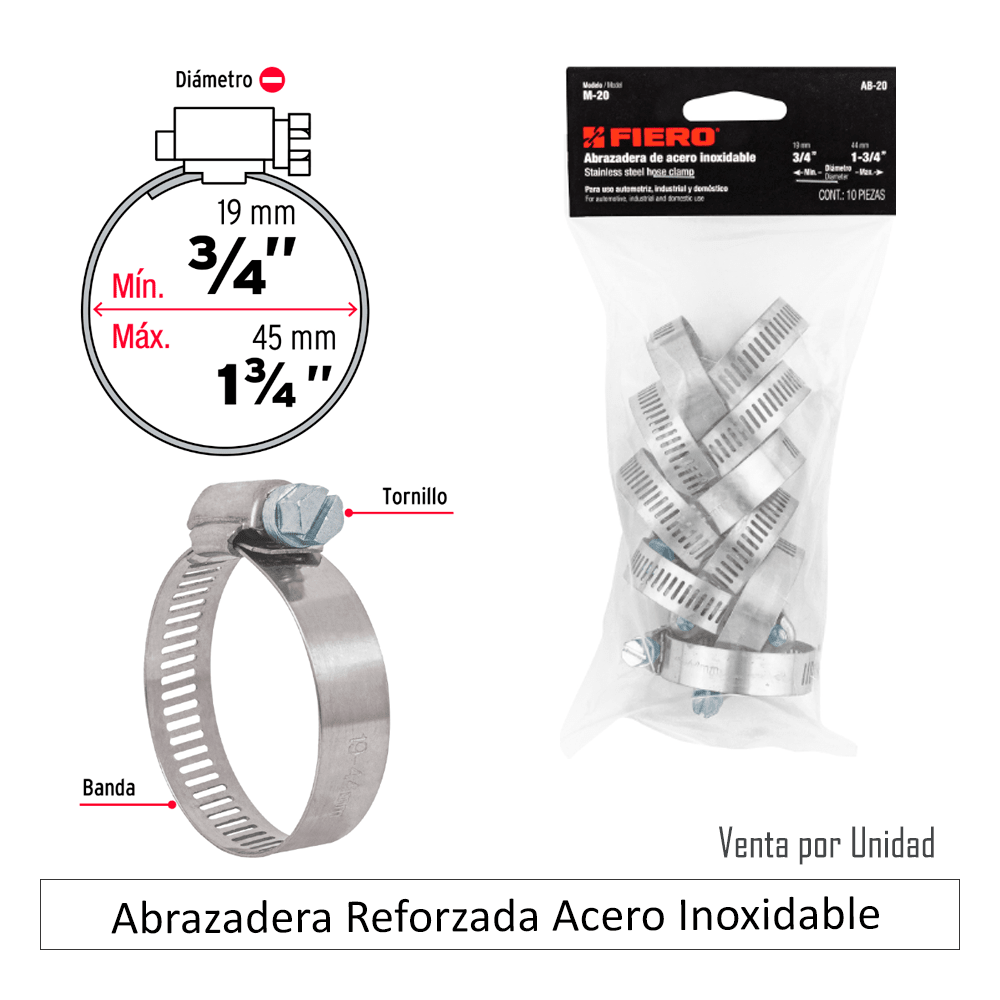 Abrazadera Reforzada Acero Inox | Ferretería San Carlos