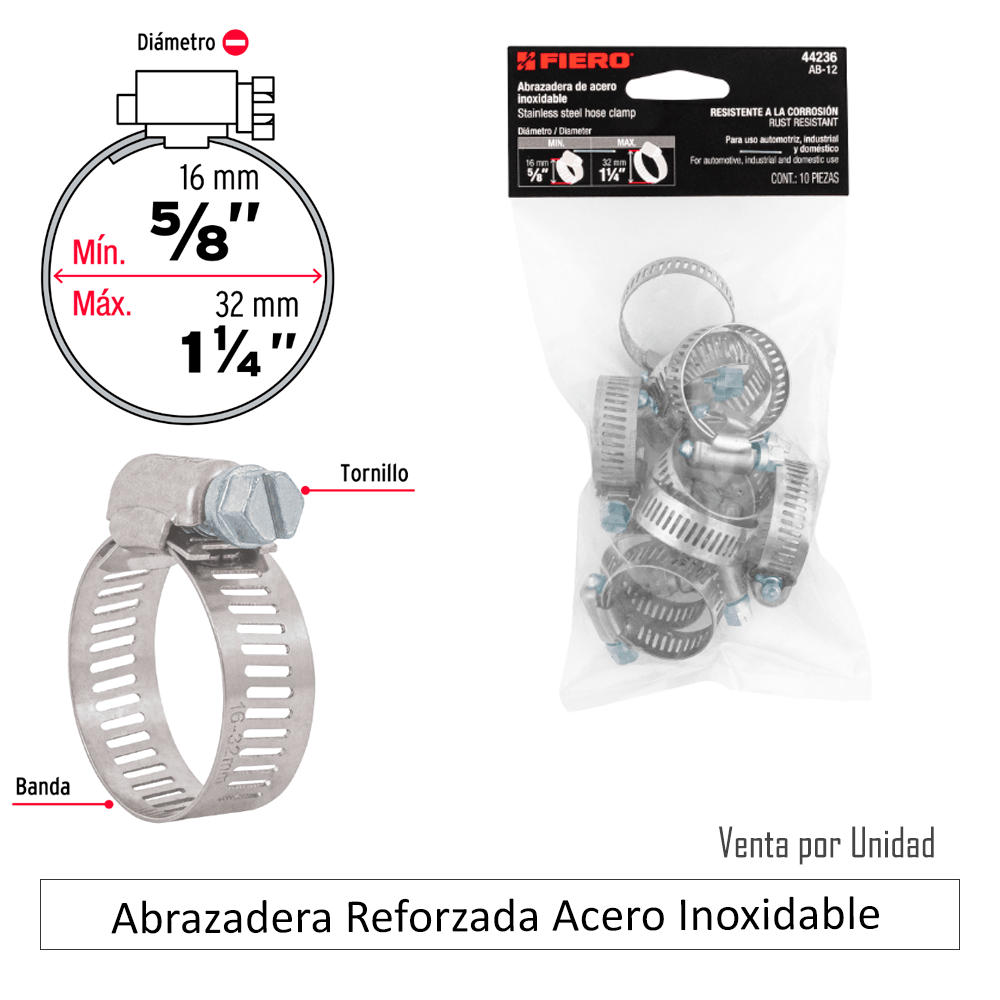 Abrazadera Reforzada Acero Inox | Ferretería San Carlos