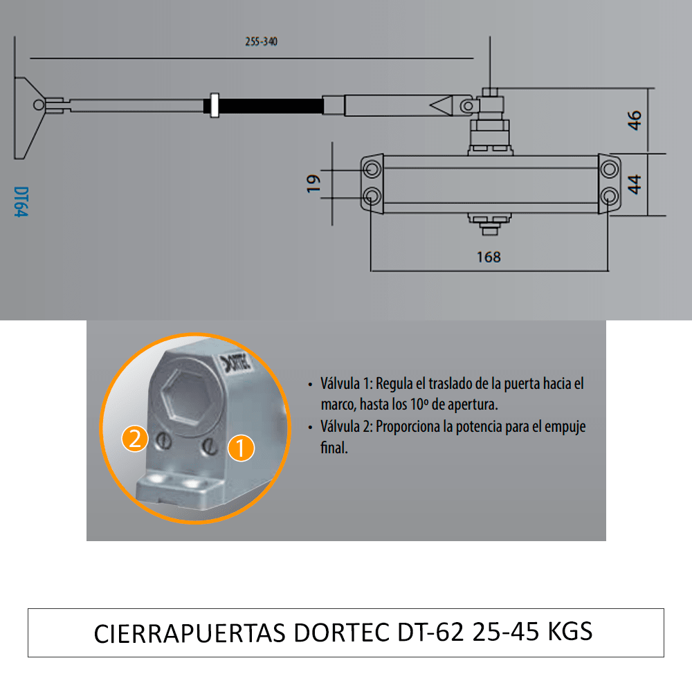 CIERRAPUERTAS DORTEC DT-62 25-45 KGS | Ferretería San Carlos