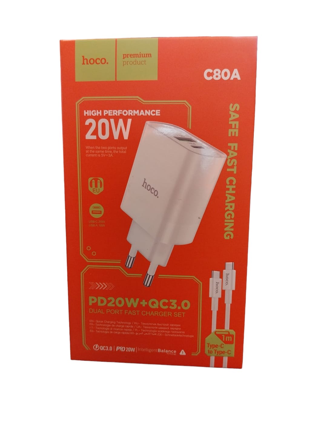 Cargador Con Cable Tipo C Hoco C80A 3.0 Naranjo | ROSHI.cl