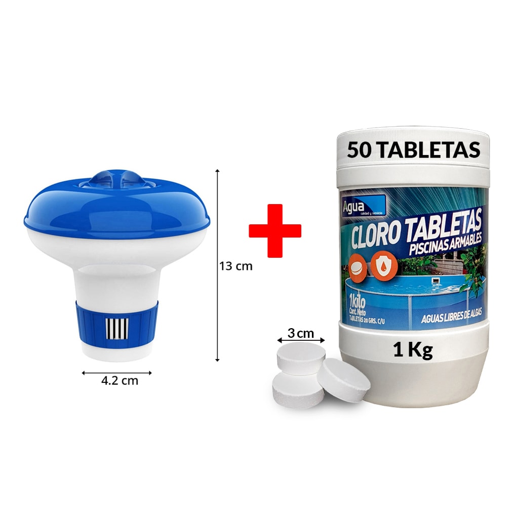 Flotador Piscina 13cm + 50 Pastillas Cloro 1kilo | Force CL