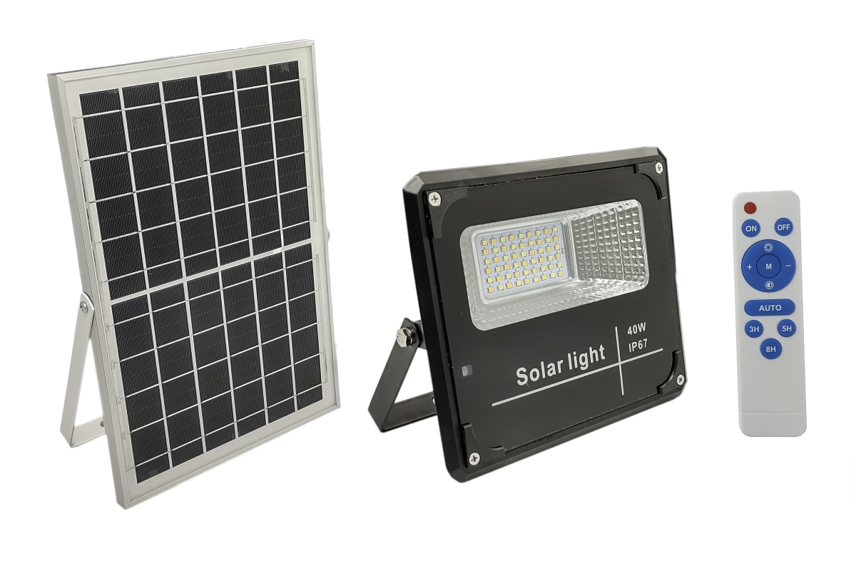 FOCO LED 40 WATTS C/PLACA SOLAR HORA DEFINIDA 3/5/8 HORAS C/CONTROL ...