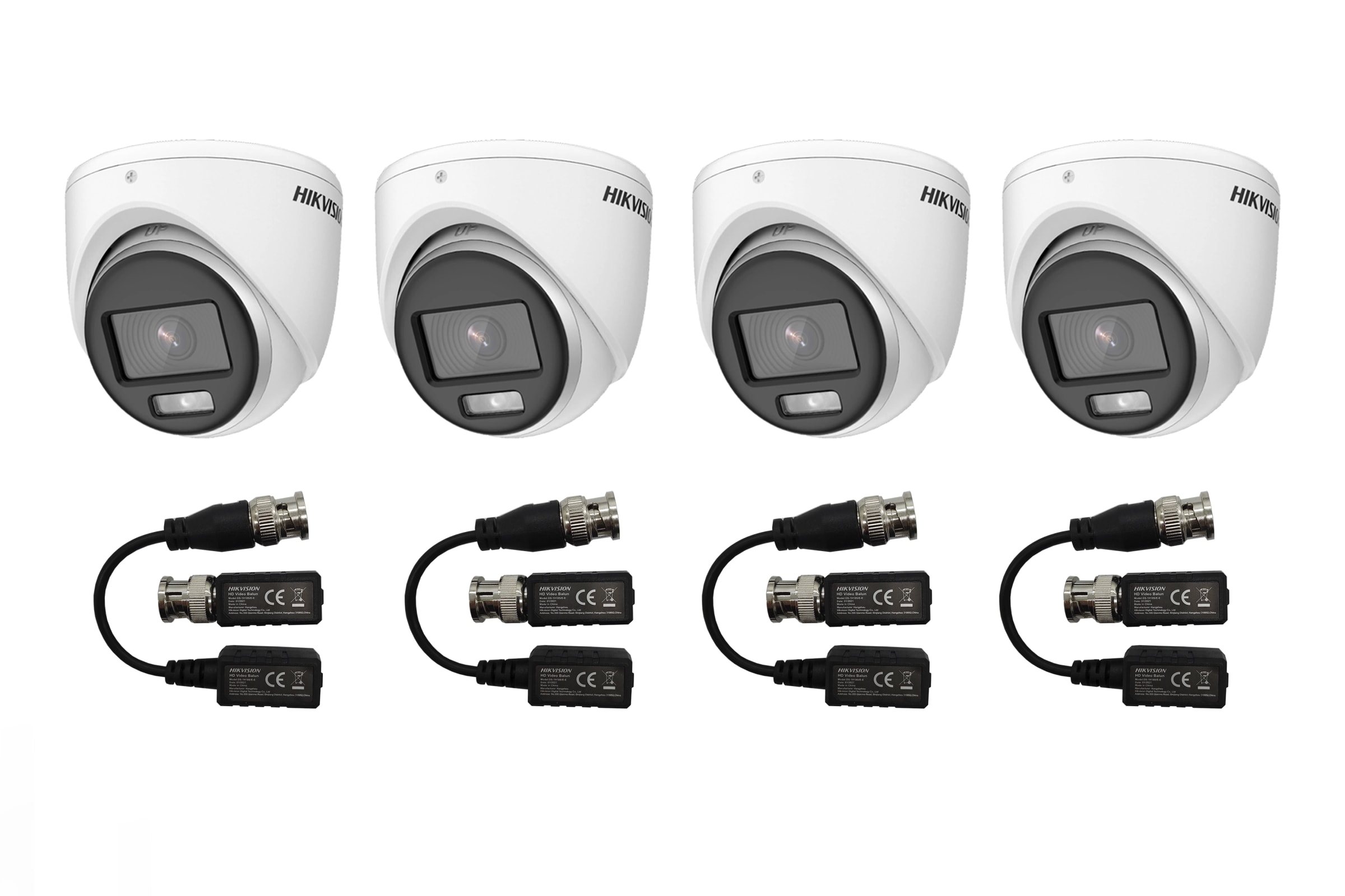 KIT 4 CAMARAS DOMOS FULL HD 2MP COLORVU LITE + 4 PAR BALUN HIKVISION ...