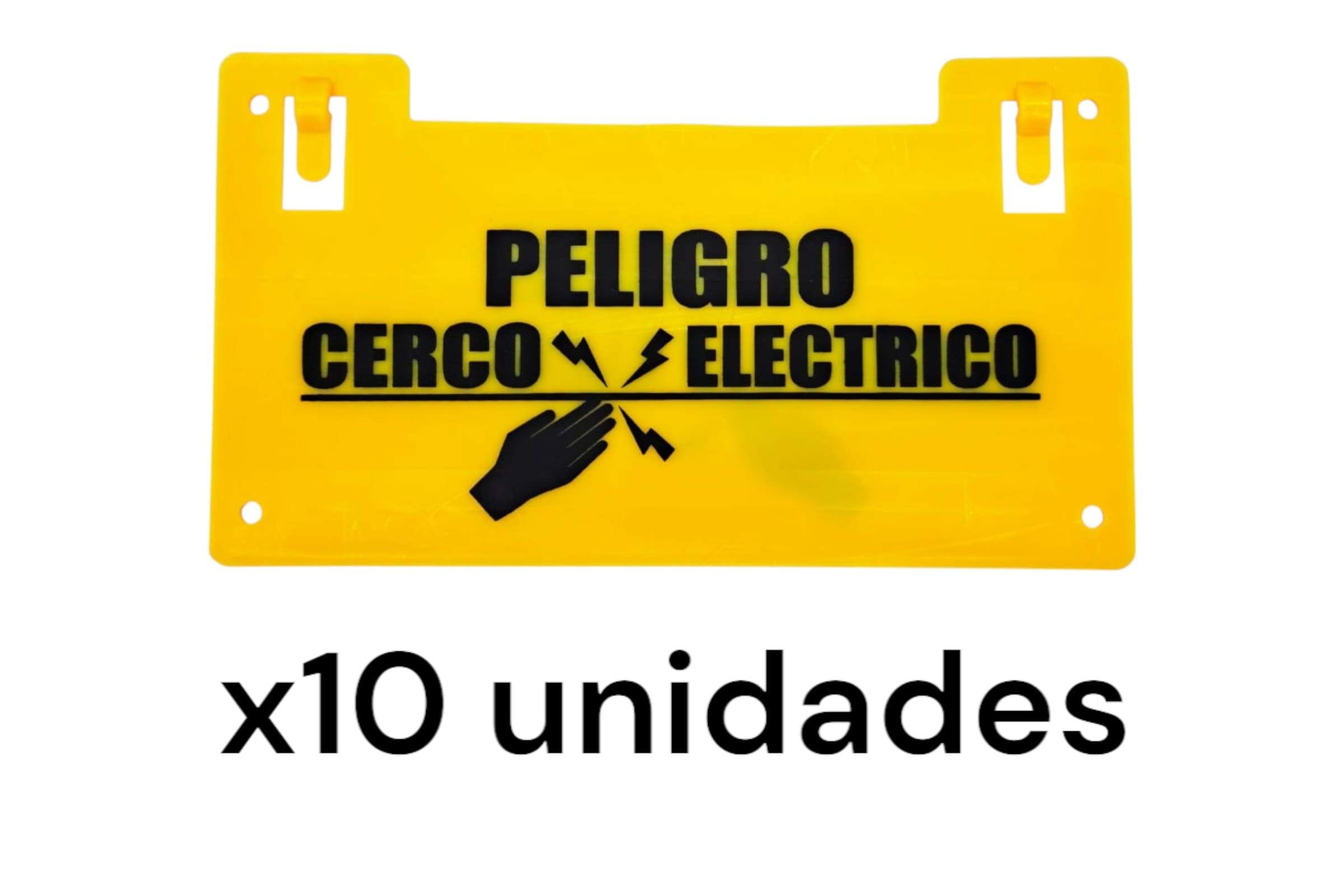 PACK 10 UNIDADES PLACA DE ADVERTENCIA PARA CERCO ELECTRICO "PELIGRO" COLOR AMARILLO HG-LTP ...