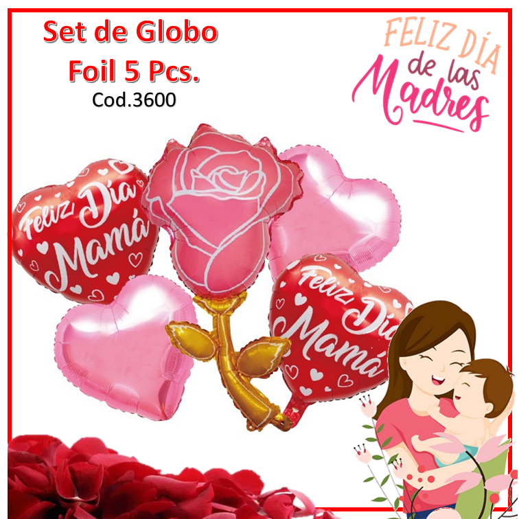 Set Globos Feliz Dia Mamá 5 pcs | Otarola Reposteria y Cotillon