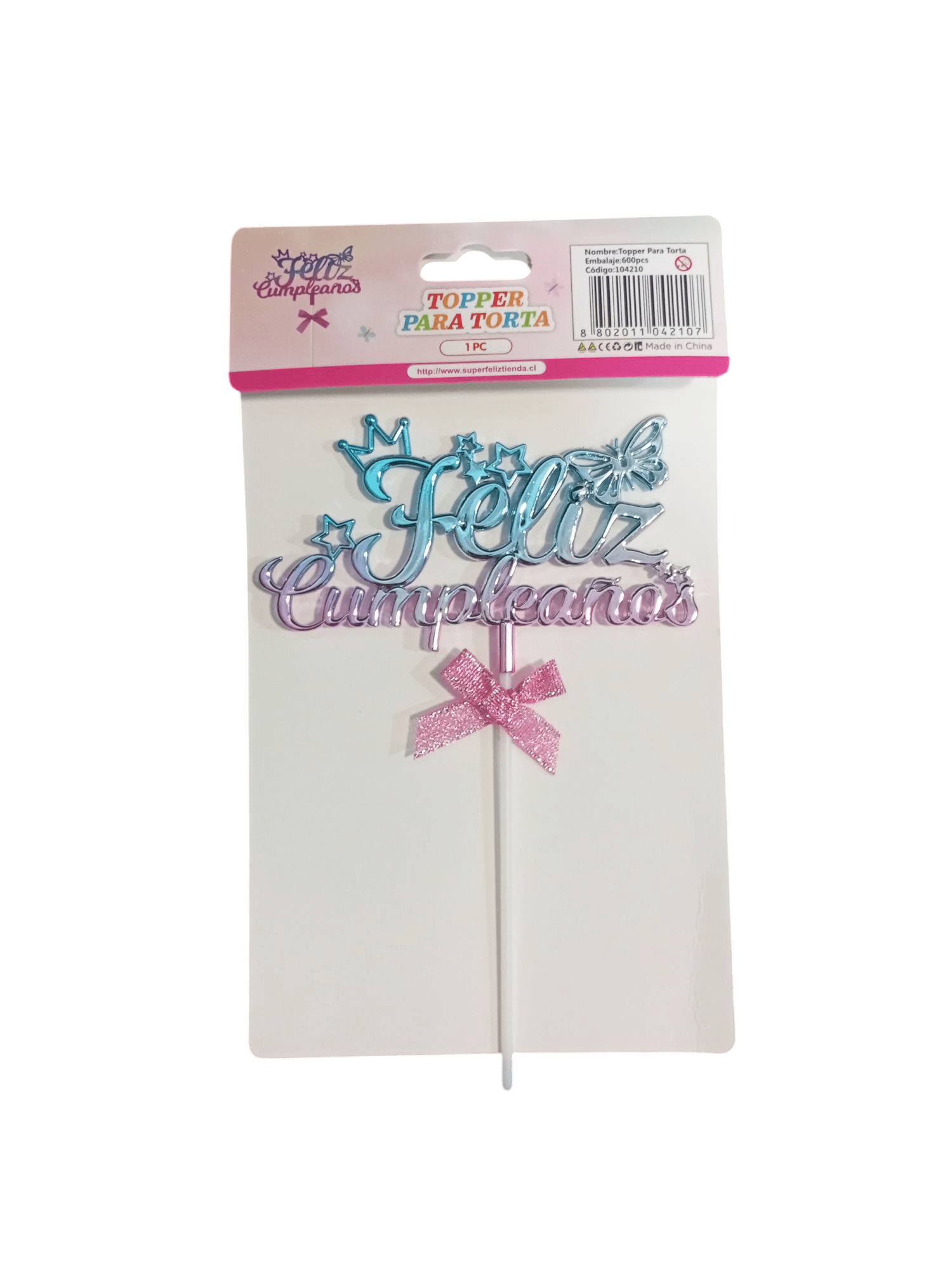 Topper para Torta celeste-lila Super Feliz | Otarola Reposteria y Cotillon