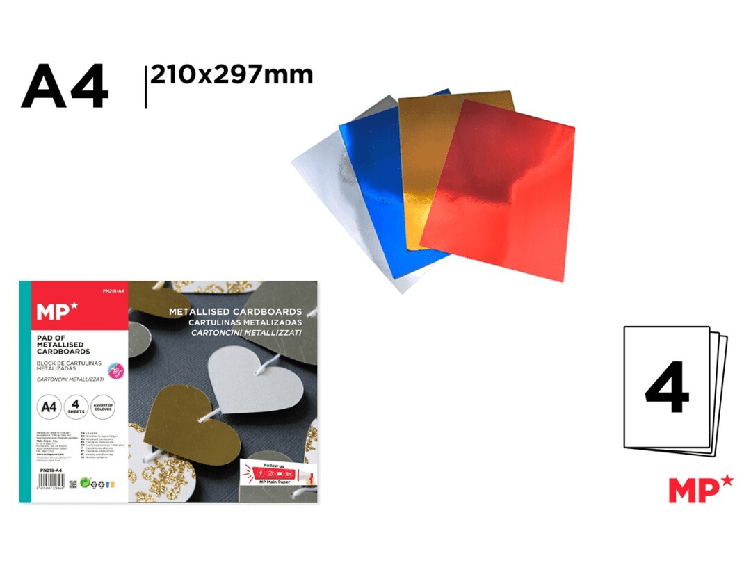 Block De Cartulina Metalizada 24x32cm X 4 Hjs De Colores A4 Marca MP ...