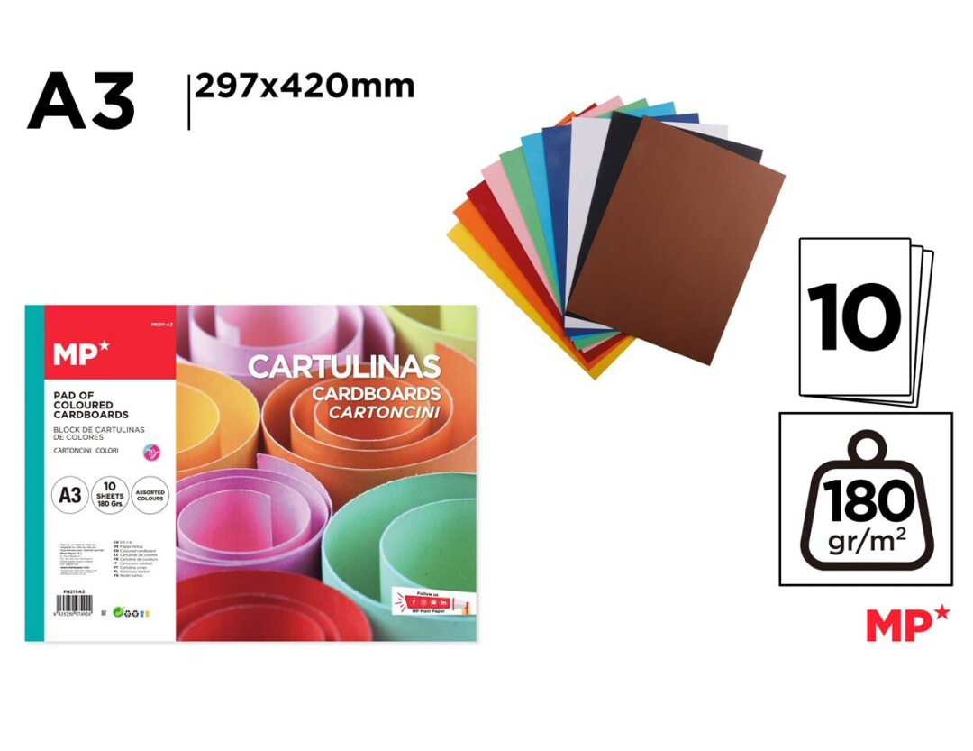 Block De Cartulina De Colores x 10 Uds x 180Gr. A3 Marca MP Crafts ...