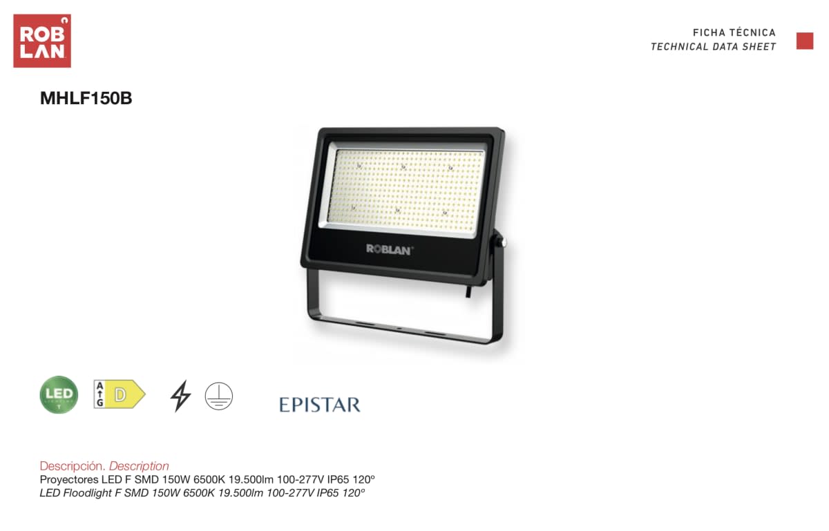 PROYECTOR 150W SMD 6500 ROBLAN | Materiales Electricos