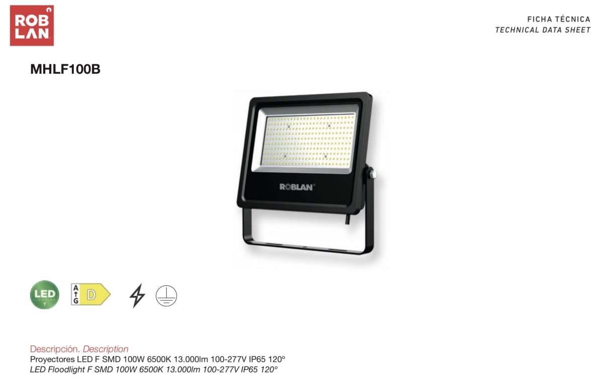 PROYECTOR LED SMD 100W 6500 ROBLAN | Materiales Electricos