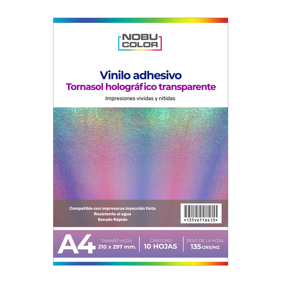 Vinilo Adhesivo Tornasol Transparente A4 - 135grs - 10 hojas | Comercial Jdm Ltda.