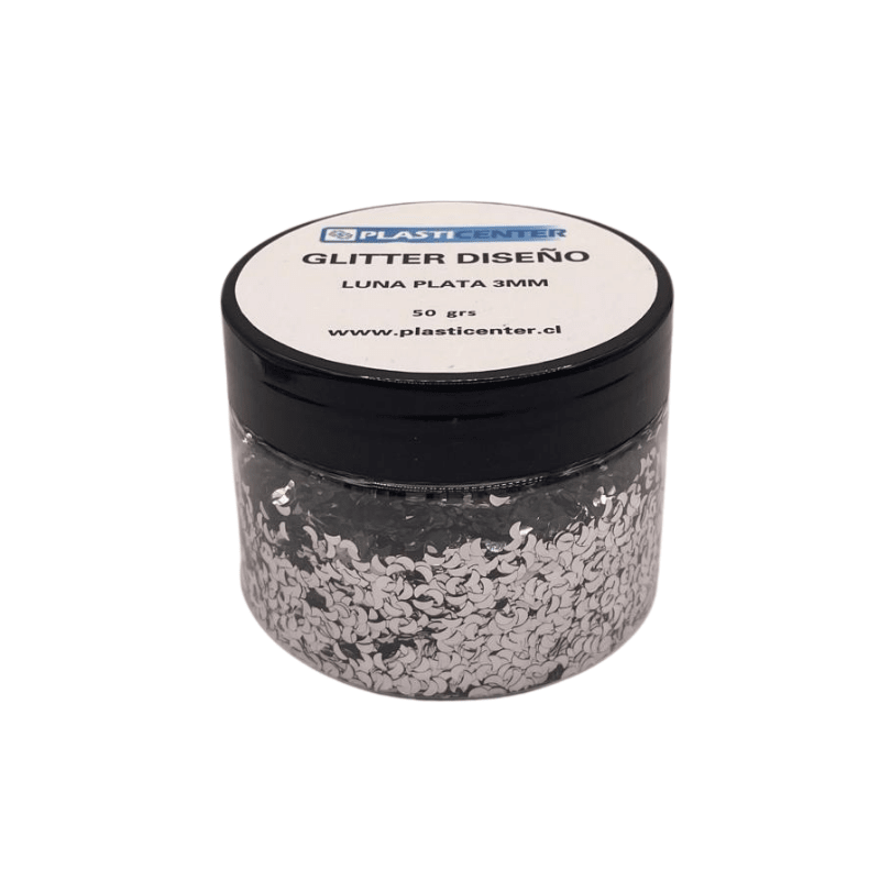 GLITTER DISEÑO LUNA PLATA 3MM | PLASTICENTER