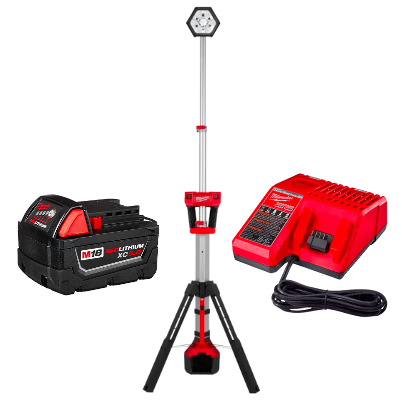 KIT FOCO LED TRIPODE M18 MILWAUKEE+BATERÍA 5.0 AH 18V+CARGADOR DOBLE ...