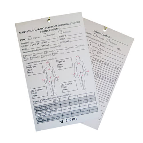 Tarjeta TCCC - Herido en Combate - kit 20 tarjetas | Tienda Proemer