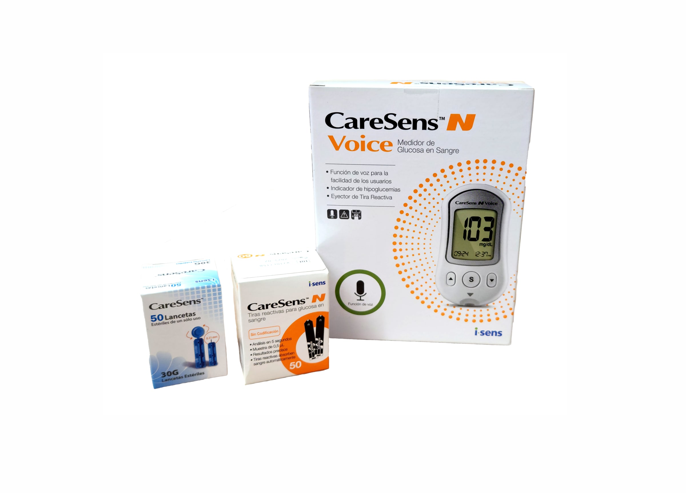 Kit Glicemia CareSens® Voice c/50 cintas+50 lancetas | Importadora ...