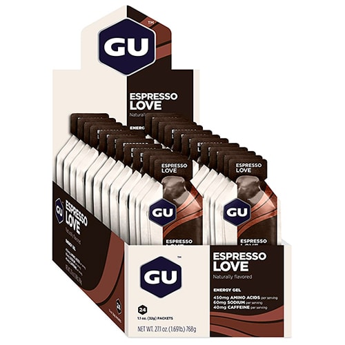 GU - Caja de 24 Geles - GU Energy - Espresso Love - 40mg de cafeína | Takano Store