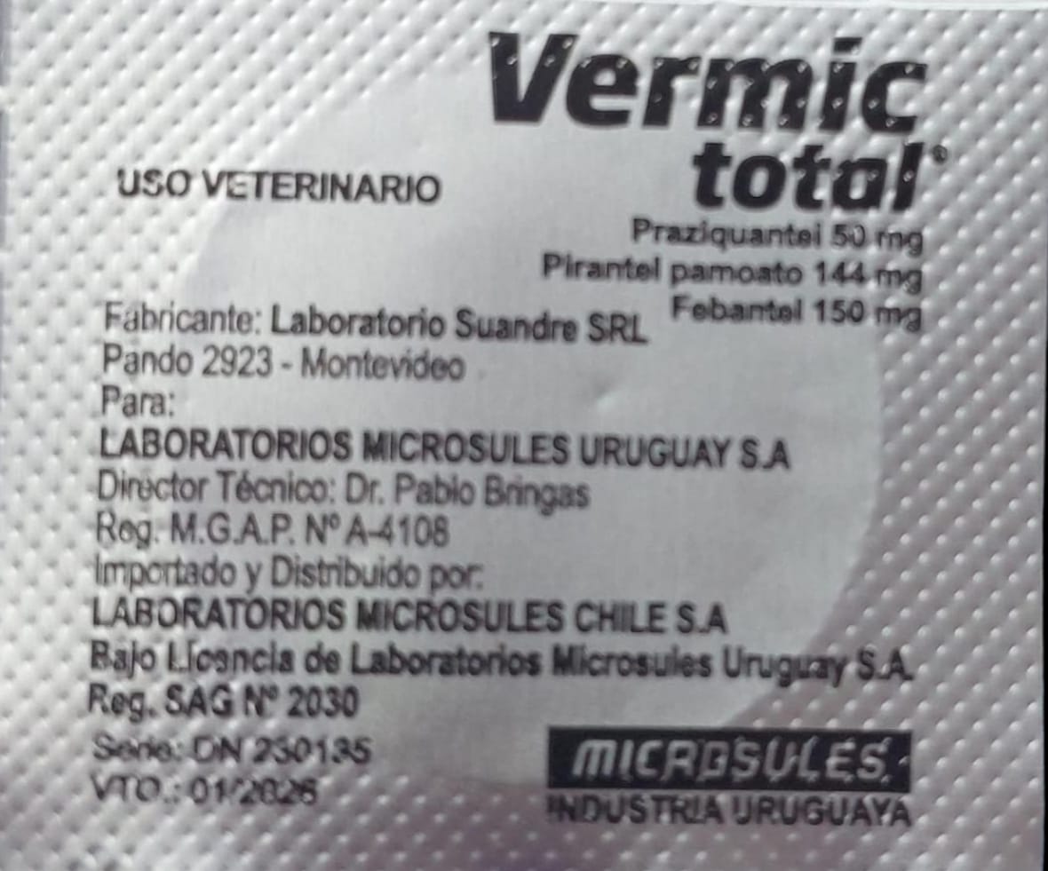Vermic Total antiparasitario interno perro y gato 1 pastilla cada 10 kg ...
