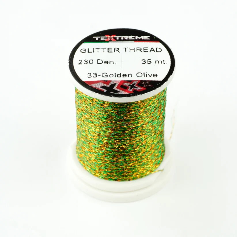 Hilo GLITTER THREAD Textreme - 230 den Golden Olive | Ona Fly Fishing