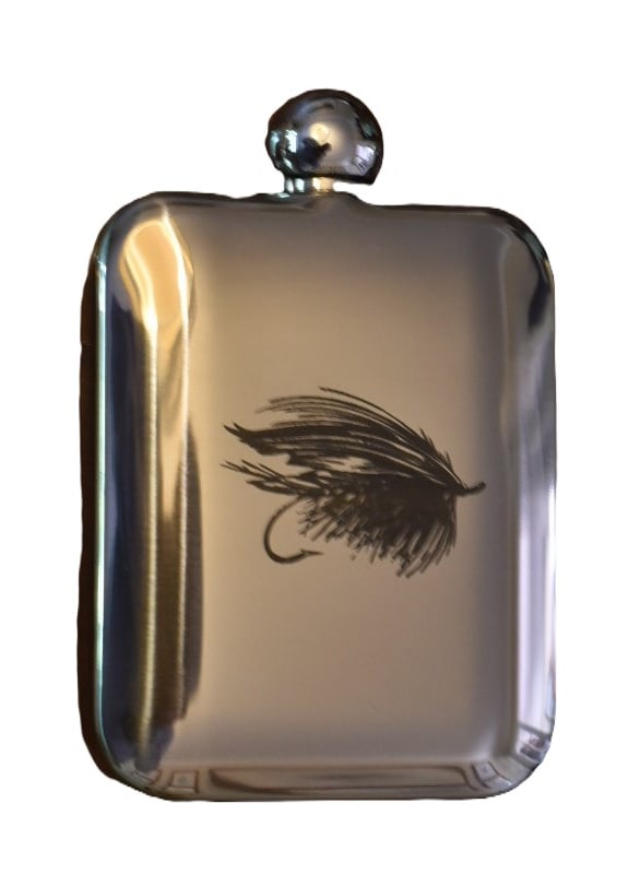 Petaca acero inoxidable curva con patrones de mosca, Alexandra ...