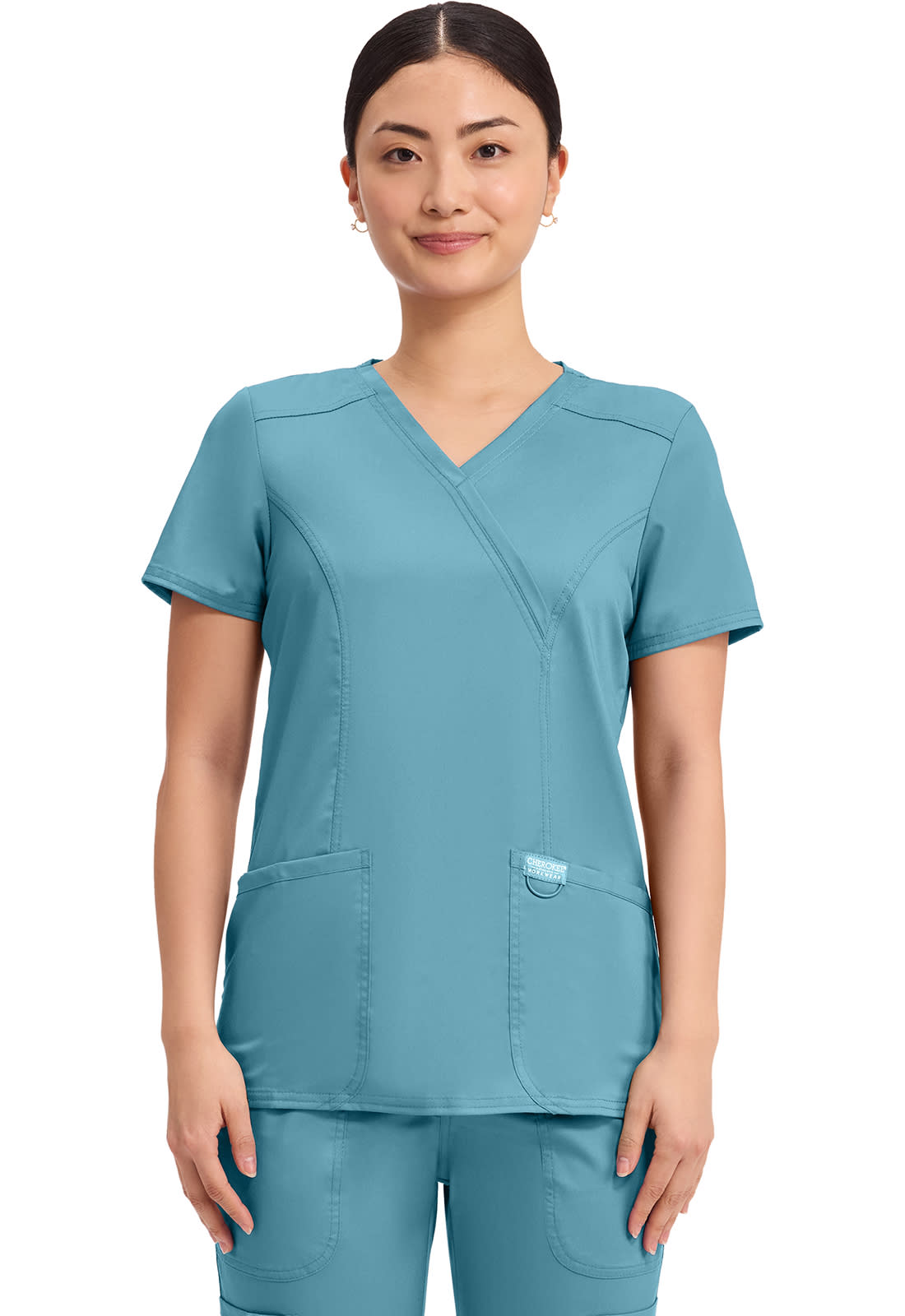 Polera Clínica Mujer Cherokee Workwear Revolution WW610 Celeste STMR ...