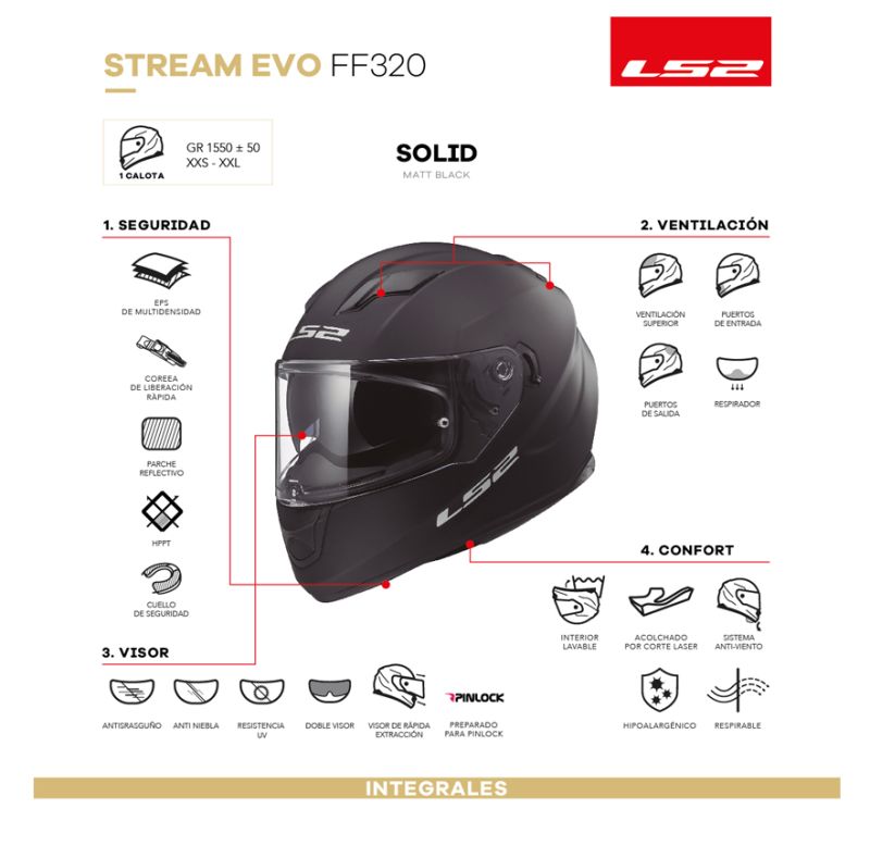 CASCO LS2 FF 320 STREAM EVO NEGRO MATE | MR7 - Cascos, agv, motos