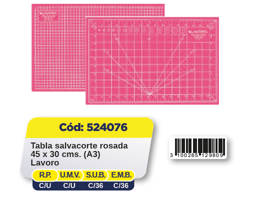 TABLA SALVACORTE 45X30 CMS (A3) ROSADA | Aldo Carla