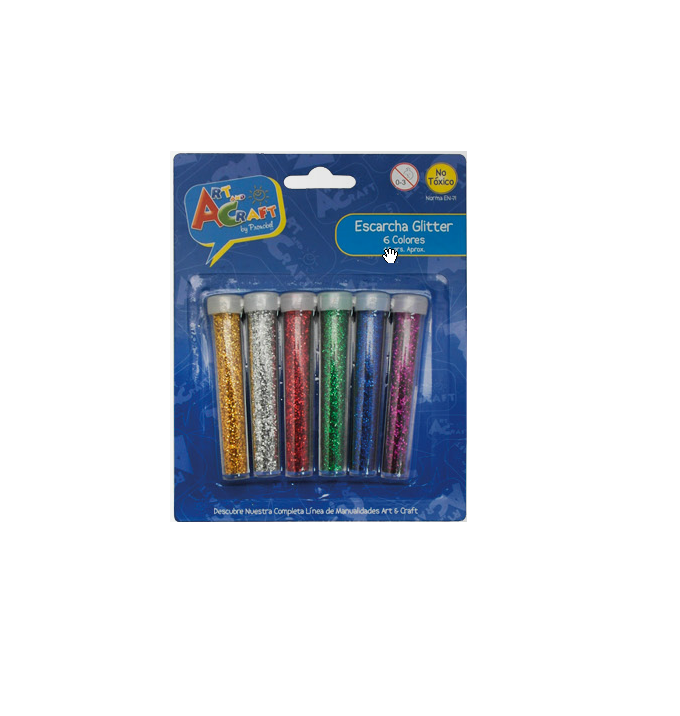 ESCARCHA GLITTER 6 COLORES 4.5 GRS BLISTER ART & CRAF | Aldo Carla