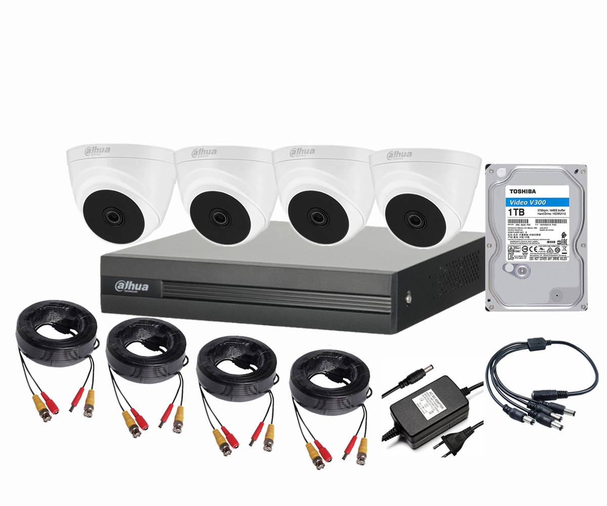 Kit 4 Camaras Dahua XVR 4 DOMO 2MP 3.6mm Disco 1Tb | Tienda9