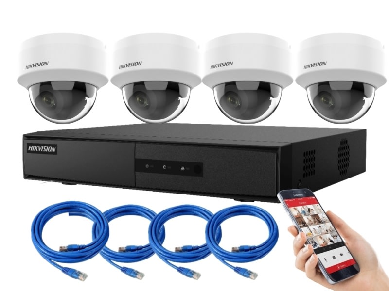 Kit Hikvision Ip Nvr 4ch Poe + 4 Cam Ip 2mp DOMO | Tienda9