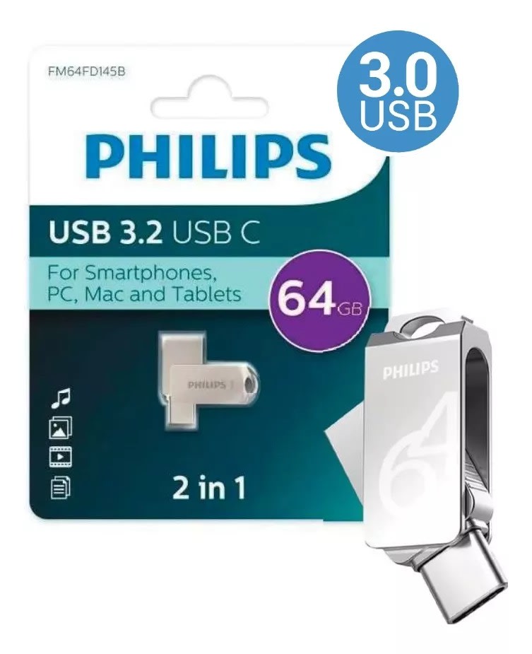 PHILIPS USB 3.2 USB-C 64GB FOR SMARTPHONES,PC,MAC AND TABLETS | PcBeach ...