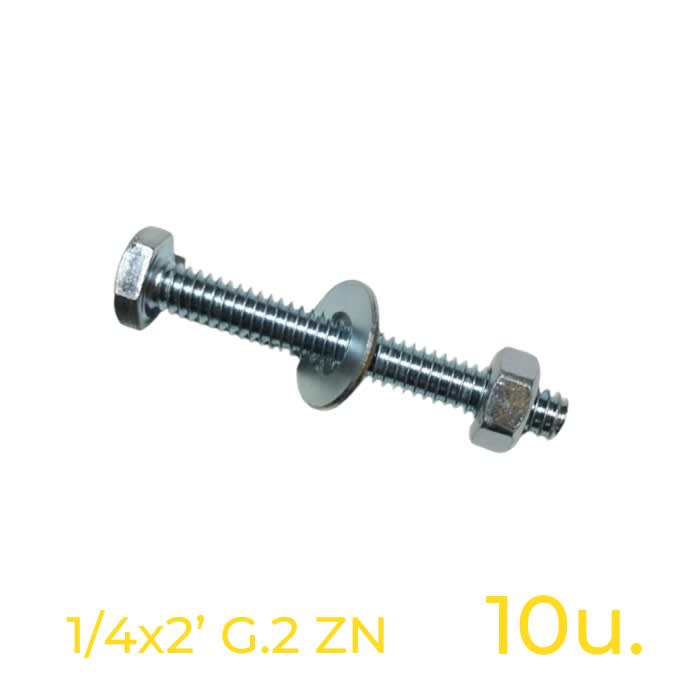 PERNO COMPLETO HEX. 1/4x2' G.2 ZN. HILO CONTINUO (10 Unidades) | Novosteel