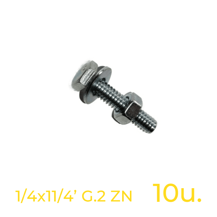PERNO COMPLETO HEX. 1/4x11/4' G.2 ZN. HILO CONTINUO (10 Unidades ...