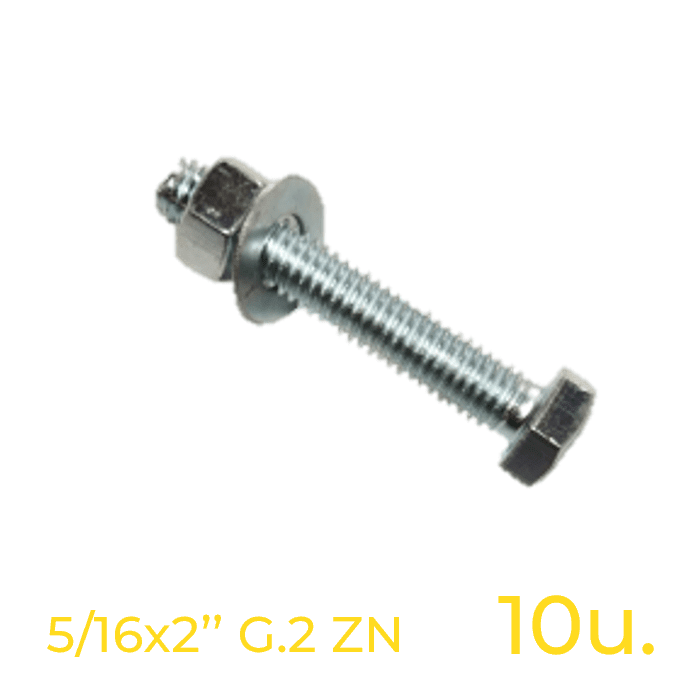 PERNO COMPLETO HEX. 5/16X2'' G.2 ZN. HILO CONTINUO (10 Unidades) | Novosteel